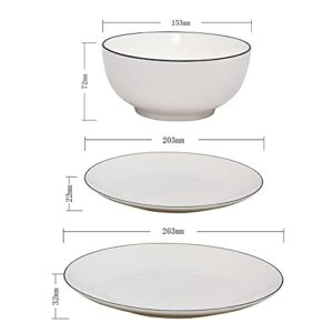 AWHOME 12 Pieces of Simple Design Ceramic Tableware Set, 4 Pieces of 10-inch Dinner Plate, 4 Pieces of 8-inch Dessert Plate, 4 Pieces of 6-inch Cereal Bowl Service for 4