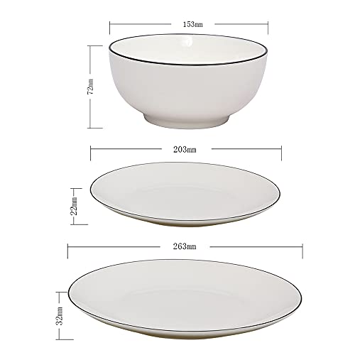 AWHOME 12 Pieces of Simple Design Ceramic Tableware Set, 4 Pieces of 10-inch Dinner Plate, 4 Pieces of 8-inch Dessert Plate, 4 Pieces of 6-inch Cereal Bowl Service for 4