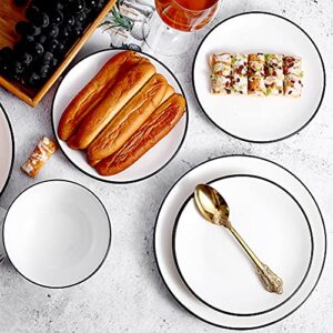 AWHOME 12 Pieces of Simple Design Ceramic Tableware Set, 4 Pieces of 10-inch Dinner Plate, 4 Pieces of 8-inch Dessert Plate, 4 Pieces of 6-inch Cereal Bowl Service for 4