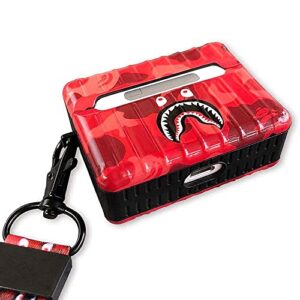 Camouflage Shark Mouth Silicone AirPods Pro Case Anti-Lost with Wrist Lanyard, Smooth EarPods Case for AirPods Pro Trunk Charging Case Fashion Shockproof Cover for Couples (Red)