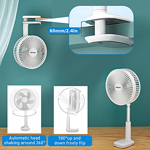 AICase Stand Fan,Clip Fan Folding Portable Telescopic Floor/USB Desk Fan with 1800mAh Rechargeable Battery, 3 Speeds Super Quiet Adjustable Height and Head Great for Office Home Outdoor Camping