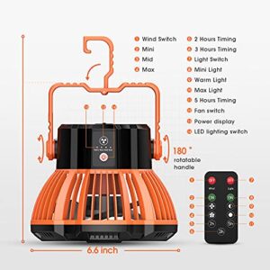 7800mAh Camping Fan with LED Lantern, Portable Fan with Remote Control, Power Bank, Battery Operated USB Rechargeable Fan , 180°Head Rotation Outdoor Battery Powered Fan for Outdoor, Indoor, Office