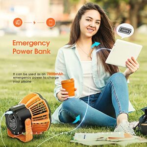 7800mAh Camping Fan with LED Lantern, Portable Fan with Remote Control, Power Bank, Battery Operated USB Rechargeable Fan , 180°Head Rotation Outdoor Battery Powered Fan for Outdoor, Indoor, Office