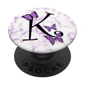 purple butterfly monogram letter k initial butterflies popsockets popgrip: swappable grip for phones & tablets