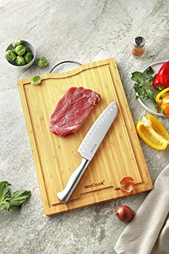 McCook® MCW11 Bamboo Cutting Boards Set of 4, Chopping Board Set w Juice Groove& Metal Handle, Cheese Charcuterie Board Serving Tray for Meat, Cheese and Vegetables(L, 17”11.4”0.8”)