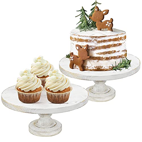 Cake Stand for Dessert Table Set of 2 Wood Cupcake Stand with Round Pedestal Holder Wood Display Table for Presenting Cakes Holder Dessert Display Plate Serving Tray for Baby Shower Wedding Cake Tools