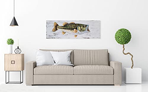 YHSKY ARTS Coastal Canvas Wall Art with Textured - Large Mouth Fish Paintings, Modern Abstract Marine Life Pictures for Living Room Bedroom Bathroom Decor