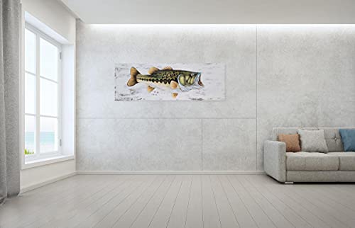 YHSKY ARTS Coastal Canvas Wall Art with Textured - Large Mouth Fish Paintings, Modern Abstract Marine Life Pictures for Living Room Bedroom Bathroom Decor