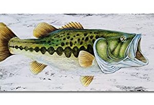 YHSKY ARTS Coastal Canvas Wall Art with Textured - Large Mouth Fish Paintings, Modern Abstract Marine Life Pictures for Living Room Bedroom Bathroom Decor