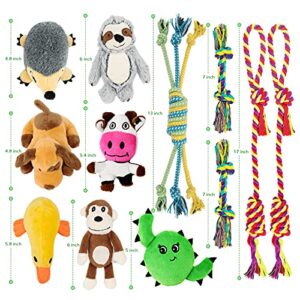 Dog Squeaky Toys For Small Dogs, 12 Pack Puppy Toys For Teething Cute Small Dog Toys Stuffed Plush Dog Toy Bundle Natural Cotton Puppy Rope Toy Dog Chew Toys For Puppies Pet Toys For Dogs