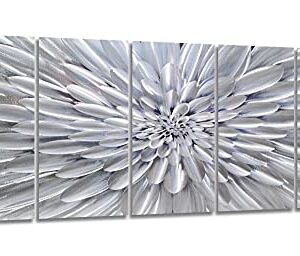 SYGALLERIER Metal Flower Wall Decor Hand Crafted Floral Artwork in 5 Pieces Modern Botanical Pictures on Aluminum 3D Art for Living Room Bedroom Bathroom Decoration