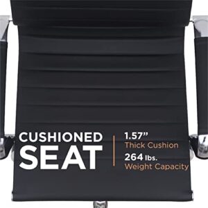 Comfty Mid Back and Chrome Base Ribbed Leather Swivel Office Chair, 40.55”-43.7”, Black