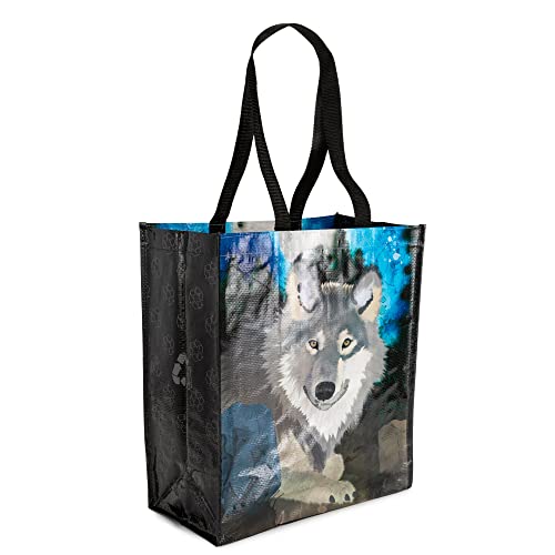 Wildlife Tree Reusable Wolf Animal Print Grocery Tote Bag Large and Durable with Reinforced Handles