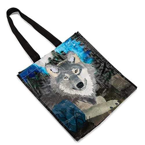 Wildlife Tree Reusable Wolf Animal Print Grocery Tote Bag Large and Durable with Reinforced Handles