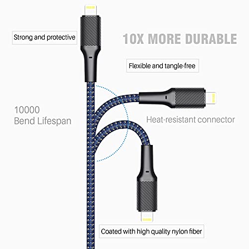 iPhone Charger Cable 10ft 5Pack,[Apple MFi Certified] Long Lightning Cable 10 Foot iPhone Charging Cord for iPhone 12/11/11 Pro/X/Xs Max/XR/8/8 Plus/7/6/6s/SE/5c/5s/5 iPad Air 2/Mini Airpods