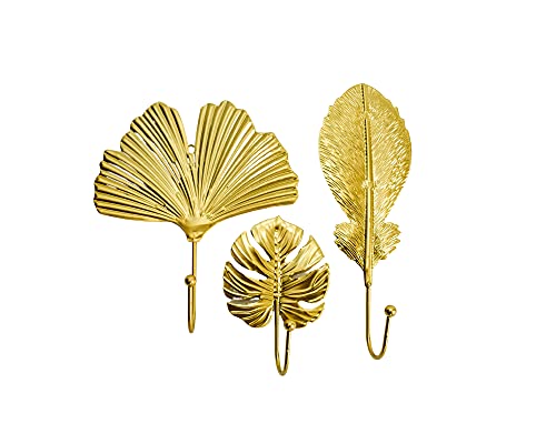 Dorm Queen Gold Decorative Wall Hooks – Set of 3 | Gold Hooks for Hanging Keys, Hats and Jewelry | Gold Wall Hooks | Wall Hooks Decorative | Decorative Hooks | Hat Hooks for Wall | Brass Hooks