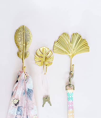 Dorm Queen Gold Decorative Wall Hooks – Set of 3 | Gold Hooks for Hanging Keys, Hats and Jewelry | Gold Wall Hooks | Wall Hooks Decorative | Decorative Hooks | Hat Hooks for Wall | Brass Hooks