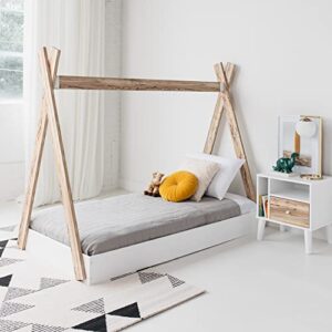 signature design by ashley piperton modern youth tent bed frame, full, natural wood & white