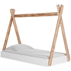 Signature Design by Ashley Piperton Modern Youth Tent Bed Frame, Full, Natural Wood & White