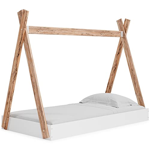 Signature Design by Ashley Piperton Modern Youth Tent Bed Frame, Full, Natural Wood & White