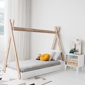 Signature Design by Ashley Piperton Modern Youth Tent Bed Frame, Full, Natural Wood & White