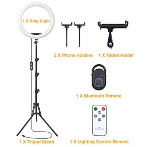 13" Selfie Ring Light with 63" Tripod Stand & 3 Phone Holder, LED Camera Ringlight with 48 RGB Colors Modes & Musical Rhythm Mode and 12 Brightness Dimmable for Makeup/Photography/Videos/Vlog/TikTok