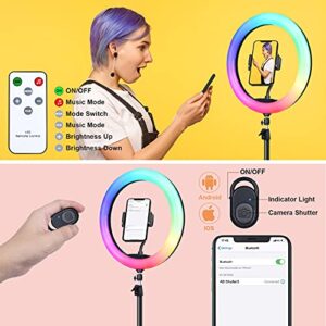 13" Selfie Ring Light with 63" Tripod Stand & 3 Phone Holder, LED Camera Ringlight with 48 RGB Colors Modes & Musical Rhythm Mode and 12 Brightness Dimmable for Makeup/Photography/Videos/Vlog/TikTok