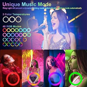 13" Selfie Ring Light with 63" Tripod Stand & 3 Phone Holder, LED Camera Ringlight with 48 RGB Colors Modes & Musical Rhythm Mode and 12 Brightness Dimmable for Makeup/Photography/Videos/Vlog/TikTok