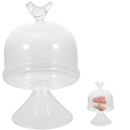 Cabilock Mini Cake Stand Glass Dome Cover Single Cupcake Stand Clear Cake Stand Cloche Dome Display Case Tiny Cake Stand Cake Cover (3.8x3.8x7.4inch/9.8x9.8x19cm)