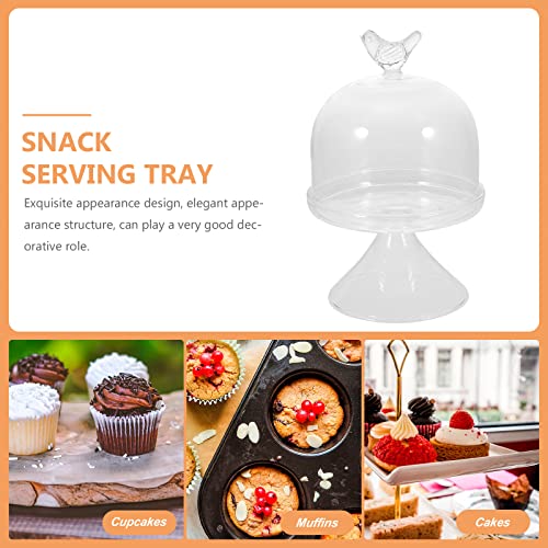 Cabilock Mini Cake Stand Glass Dome Cover Single Cupcake Stand Clear Cake Stand Cloche Dome Display Case Tiny Cake Stand Cake Cover (3.8x3.8x7.4inch/9.8x9.8x19cm)