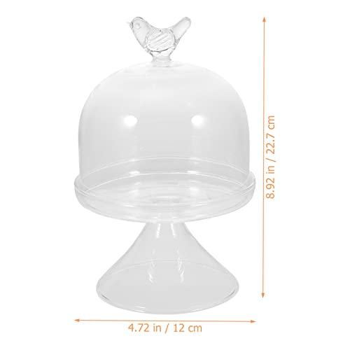 Cabilock Mini Cake Stand Glass Dome Cover Single Cupcake Stand Clear Cake Stand Cloche Dome Display Case Tiny Cake Stand Cake Cover (3.8x3.8x7.4inch/9.8x9.8x19cm)