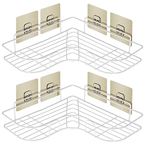 SORGMACH Shower Caddy Bathroom Corner Shelf Adhesive Basket Storage Rack Toile Holder Organizer with 4 Removable Hook Wall Mounted for Bathroom Kitchen Toilet - 2 Pack, White