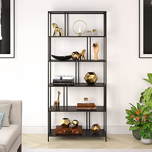 Henn&Hart 34" Wide Rectangular Bookcase in Blackened Bronze, for Home Office, Living Room