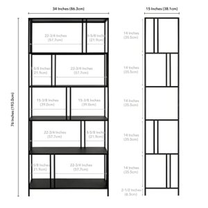 Henn&Hart 34" Wide Rectangular Bookcase in Blackened Bronze, for Home Office, Living Room