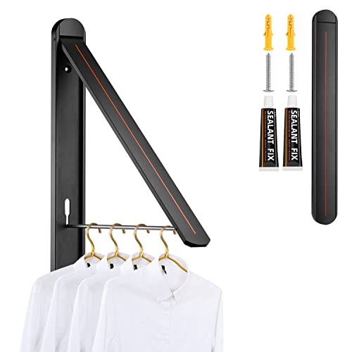 kuaguan Retractable Clothes Rack Drying Racks for Laundry Foldable, Clothes Drying Rack Wall Mounted Folding Clothes Hanger Indoor Outdoor, for Laundry Room Closet Storage Organization (Black)