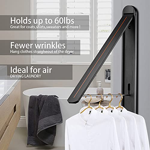 kuaguan Retractable Clothes Rack Drying Racks for Laundry Foldable, Clothes Drying Rack Wall Mounted Folding Clothes Hanger Indoor Outdoor, for Laundry Room Closet Storage Organization (Black)