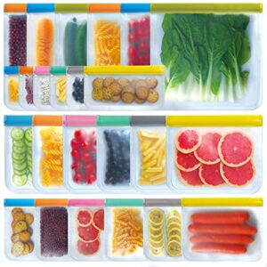 syeenify reusable food storage bags,freezer bags for food,reusable gallon freezer bags,reusable lunch snack bags,bpa free leak-proof freezer bags for meat fruit veggies(24 pack)