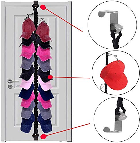 Over Door Hanging Storage Chain with 20 Stainless Steel Clips, Toy Storage Chain Multipurpose Baseball Cap Organizer Hat Holder for Your Toys, Sun Visors, Hats, Cap, Scarves, Gloves, towel, etc.