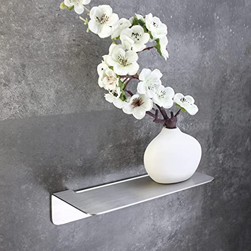 Frafuo No Drill Shelf 9.45 Inch-3M VHB Stick on Shelf(Super Adhesive)- 3m Shelf Minimalist Design SUS 316 Laser Cut Stainless Steel Shelves-Max Bearing 20LB in Self Adhesive Shelf for Wall