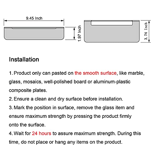 Frafuo No Drill Shelf 9.45 Inch-3M VHB Stick on Shelf(Super Adhesive)- 3m Shelf Minimalist Design SUS 316 Laser Cut Stainless Steel Shelves-Max Bearing 20LB in Self Adhesive Shelf for Wall