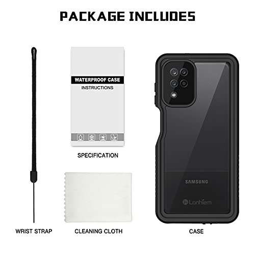 Lanhiem Samsung Galaxy A12 Case, IP68 Waterproof Dustproof Case with Built-in Screen Protector, Full Body Heavy Duty Shockproof Protective Cover for Galaxy A12 6.5 Inch (Black/Clear)