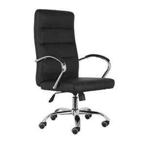 comfty padded armrests and chrome base fixed back leather office chair, 42.13”-45.28”, black