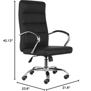 Comfty Padded Armrests and Chrome Base Fixed Back Leather Office Chair, 42.13”-45.28”, Black