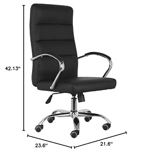 Comfty Padded Armrests and Chrome Base Fixed Back Leather Office Chair, 42.13”-45.28”, Black