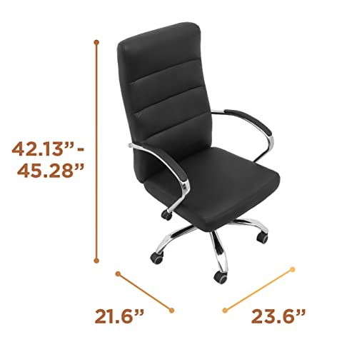 Comfty Padded Armrests and Chrome Base Fixed Back Leather Office Chair, 42.13”-45.28”, Black