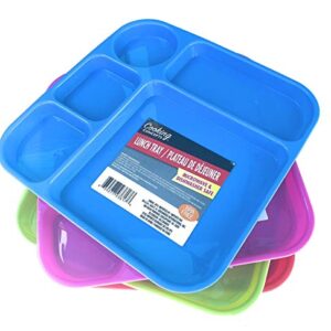 Divided Lunch Tray Bundle-Set of 4 Kids colorful dinner breakfast BPA free microwave dishwasher safe individual plates toddlers all ages