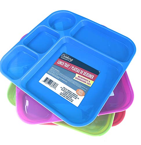 Divided Lunch Tray Bundle-Set of 4 Kids colorful dinner breakfast BPA free microwave dishwasher safe individual plates toddlers all ages