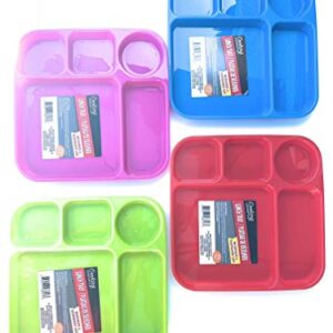 Divided Lunch Tray Bundle-Set of 4 Kids colorful dinner breakfast BPA free microwave dishwasher safe individual plates toddlers all ages