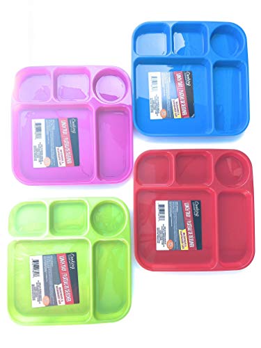 Divided Lunch Tray Bundle-Set of 4 Kids colorful dinner breakfast BPA free microwave dishwasher safe individual plates toddlers all ages