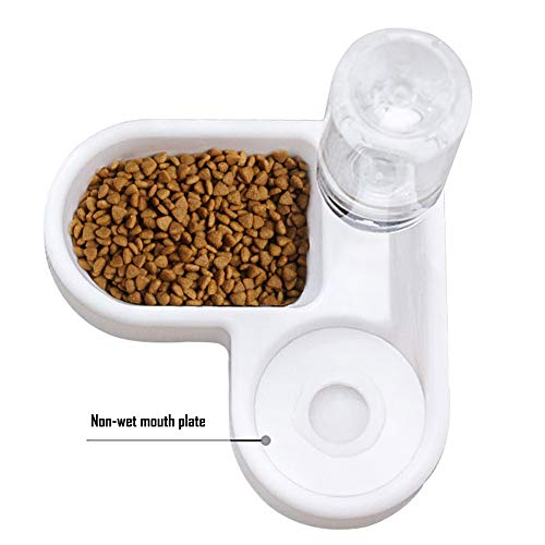 Y-ANN 2 in 1 Double Dog Food and Water Bowl Set, Heart Shape Wall Corner Pet Automatic Water Dispenser Detachable Feeder Bowl No-Spill for Cats Small Dog (White)